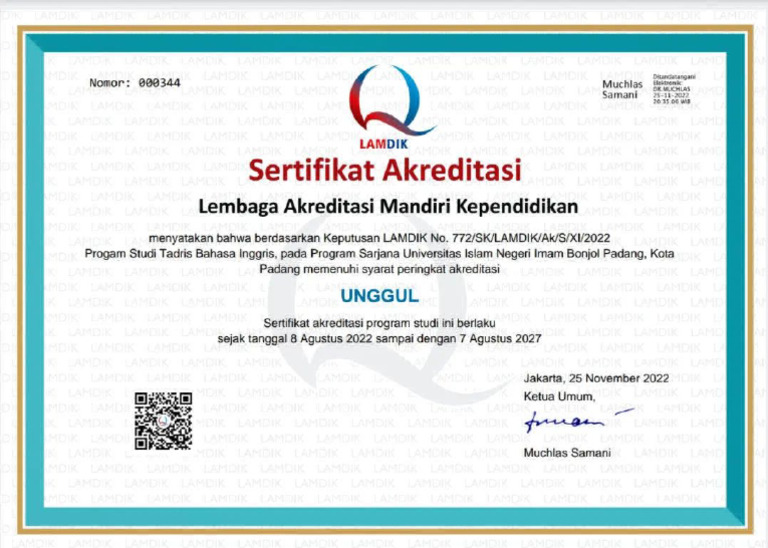 Sertifikat Akreditasi Prodi TBI UIN Imam Bonjol Padang | PDF