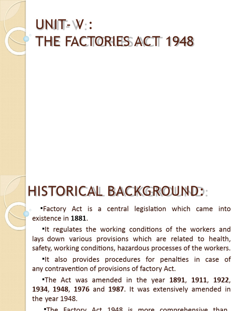 Unit 1 - Factories Act 1948 | PDF | Occupational Safety And Health ...