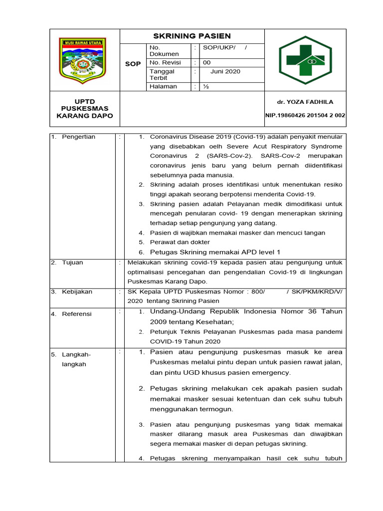 Sop Skrining Pasien | PDF