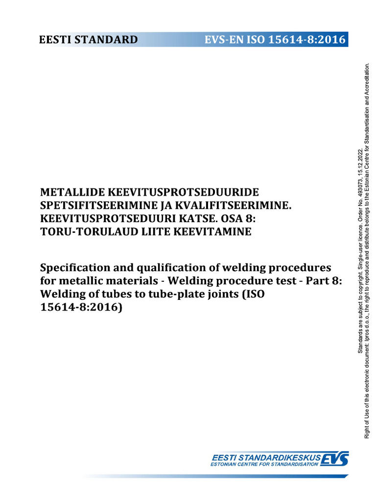 EN - ISO - 15614 - 8 2016 - en Specification and Qualification of Welding Procedures For ...