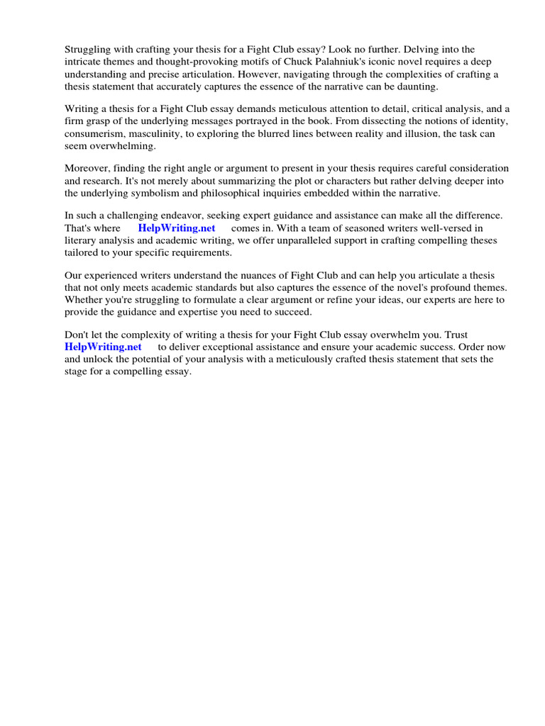 Thesis For Fight Club Essay | PDF | Social Science