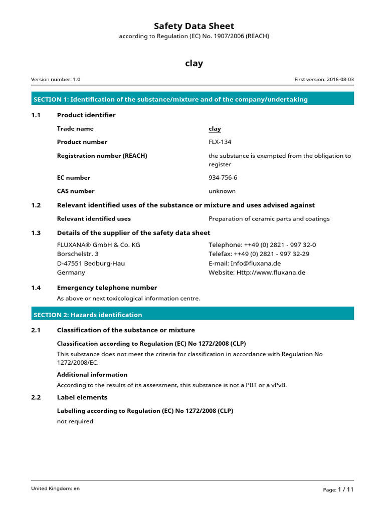 MSDS FLX 134 Clay | PDF