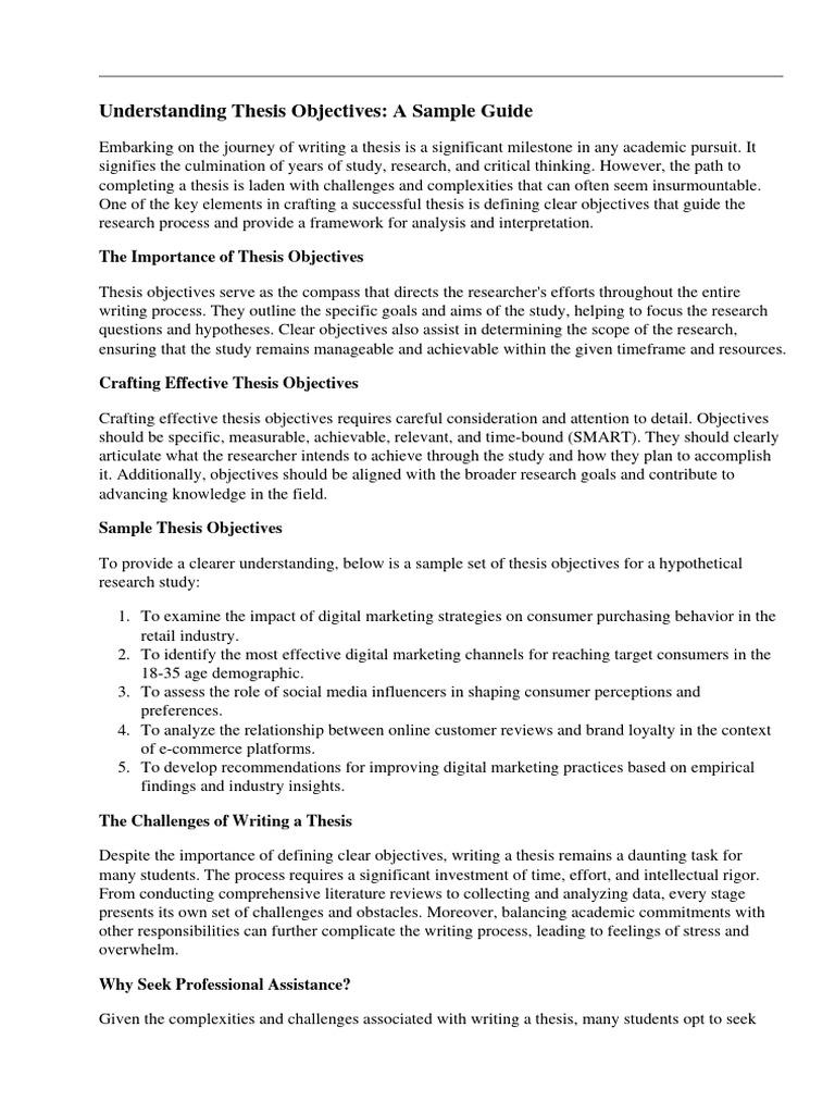 Thesis Objectives Sample | PDF