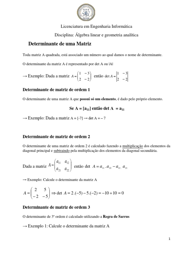 Determinante de Uma Matriz | PDF