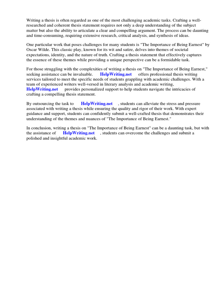 Thesis Help for "The Importance of Being Earnest" | PDF | Essays | The ...