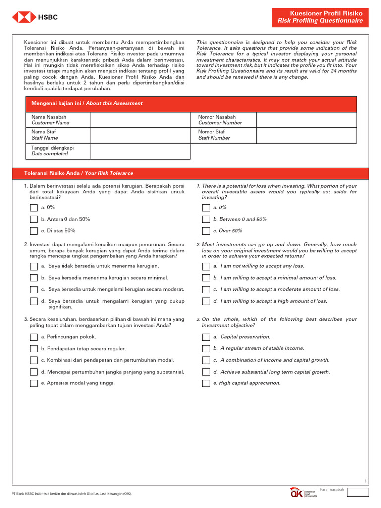 Risk Profiling Questionnaire 2022 | PDF