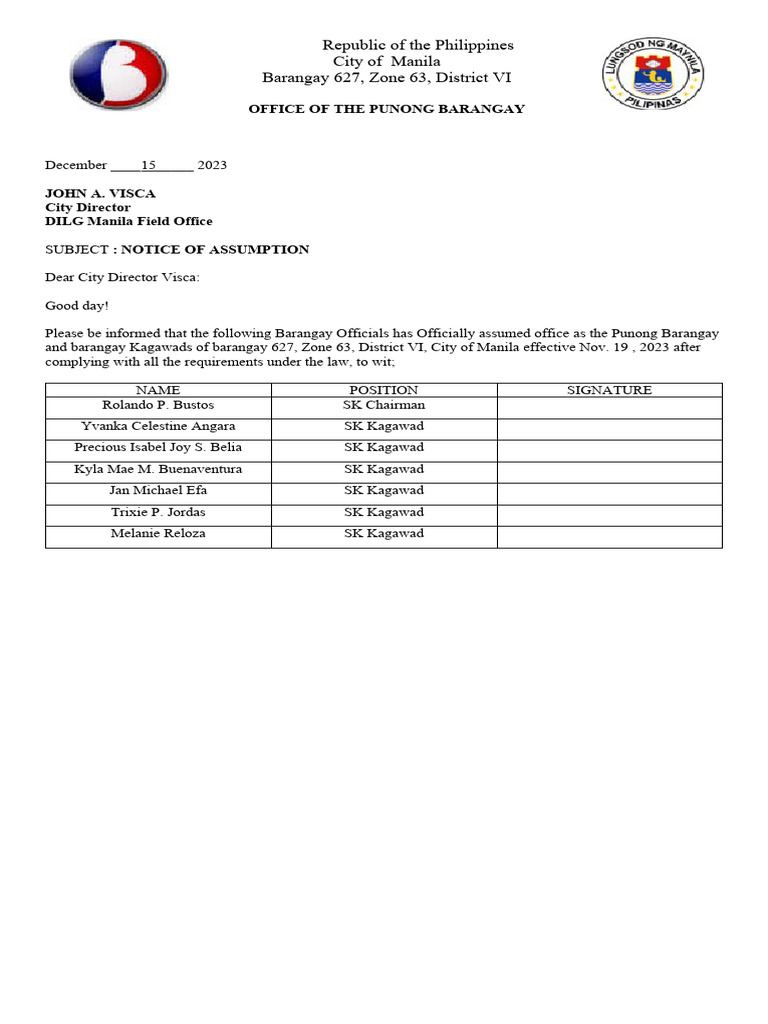 Notice of Assumption 1 | PDF
