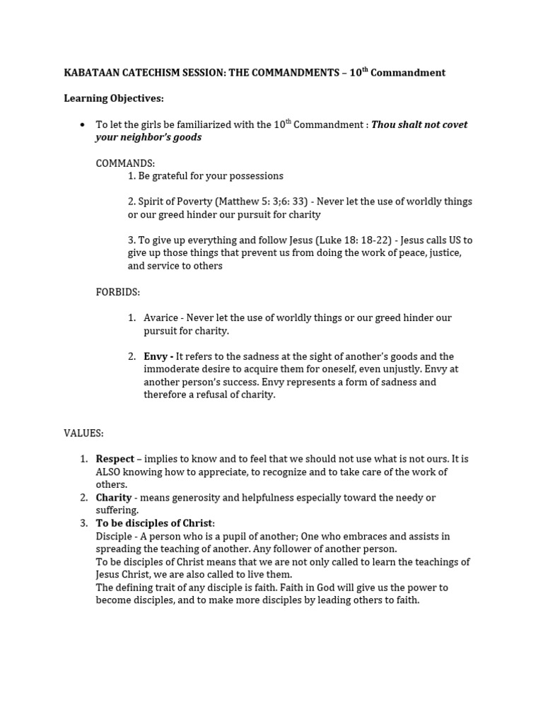 Learning Module For The 10th Commandment | PDF | Bible Content ...