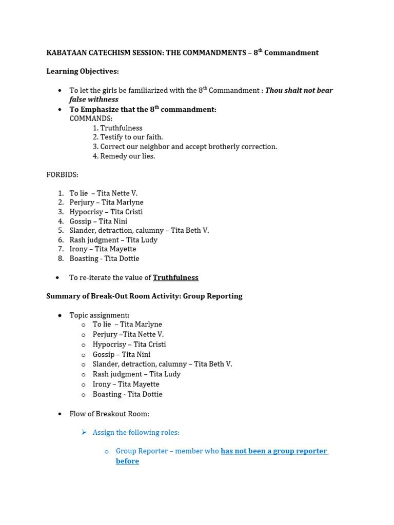 Learning Module For The 8th Commandment | PDF | Ten Commandments