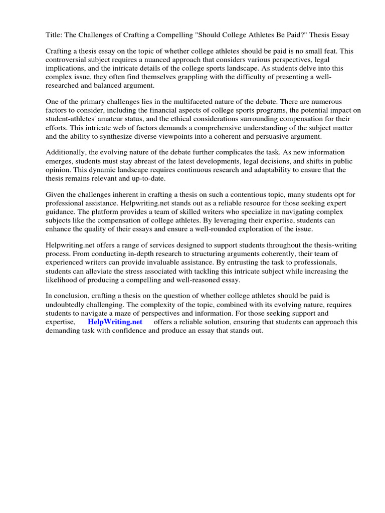 Should College Athletes Be Paid Essay Thesis | PDF | National ...