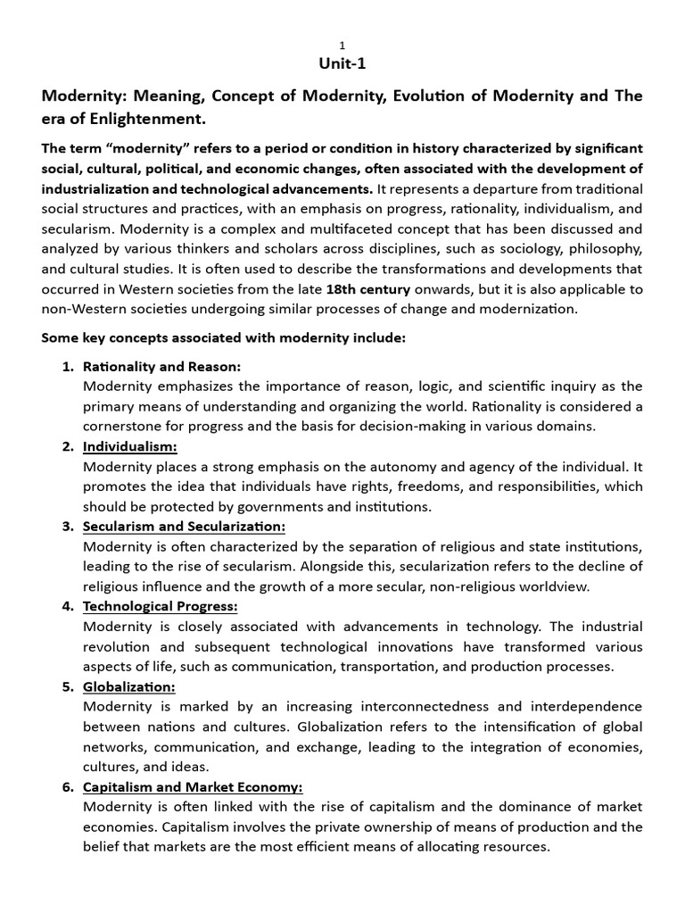 Unit-1 Modernity | PDF