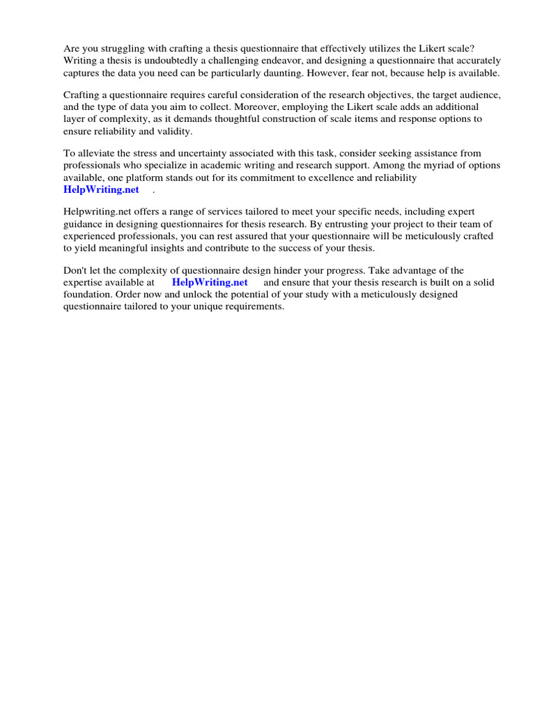 Example Questionnaire For Thesis Using Likert Scale | PDF | Survey ...