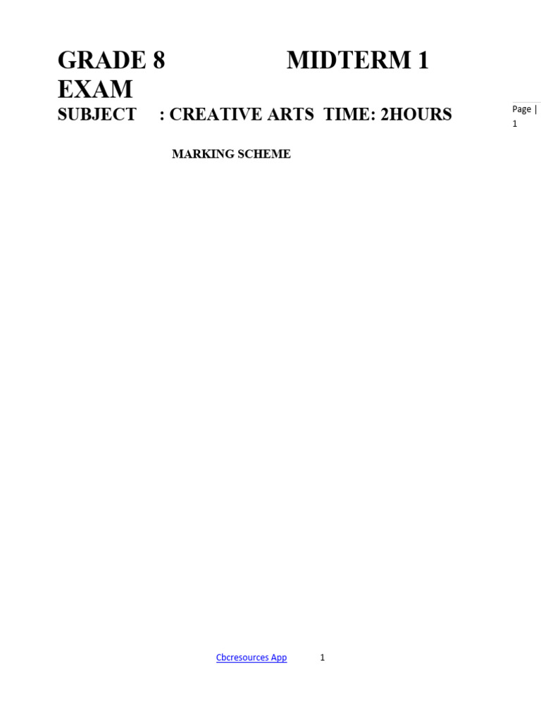 Grade 8 Creative Arts Marking Scheme Midterm 1 2024 | PDF | Color | The ...