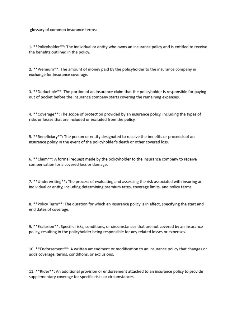 Glossary Insurance Terms | PDF | Insurance | Insurance Policy
