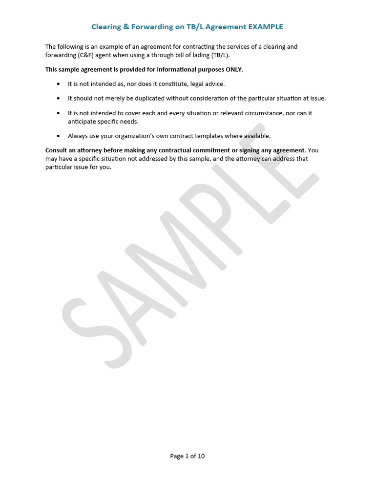 Clearing Forwarding On TBL Agreement | PDF | Breach Of Contract | Cargo