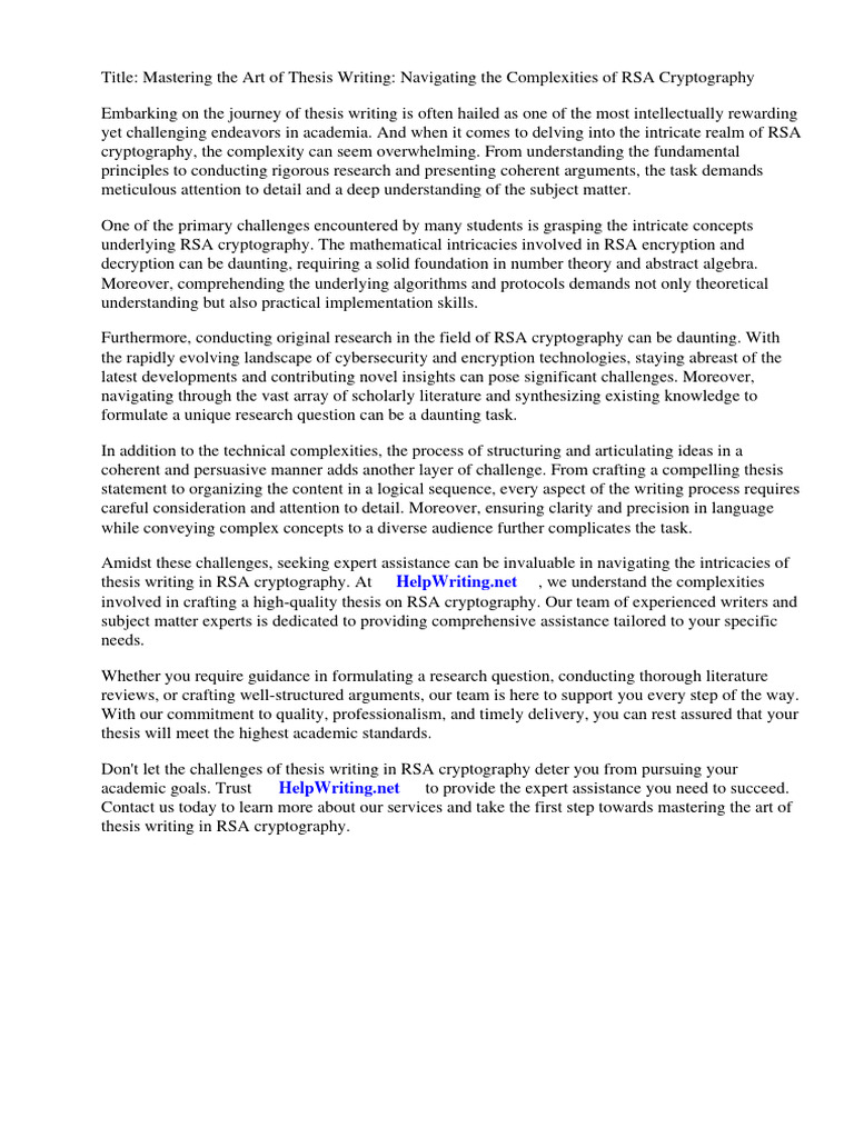 Thesis Rsa Cryptography | Download Free PDF | Cryptography | Key ...