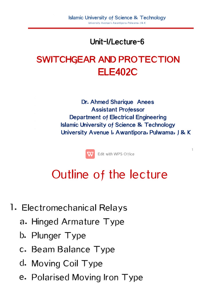 Lecture 6 - Electromechnical Relays - Attracted Armature Type | PDF ...