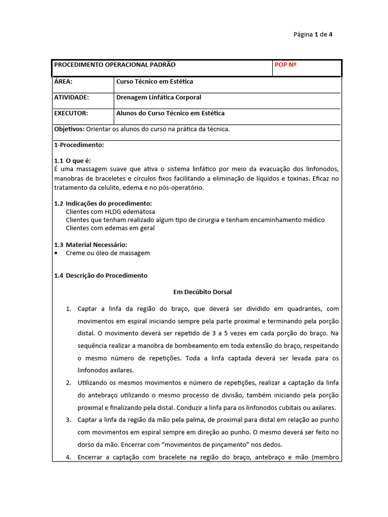 Check List Drenagem LinfÃ¡tica Corporal | PDF | Massagem | Pé