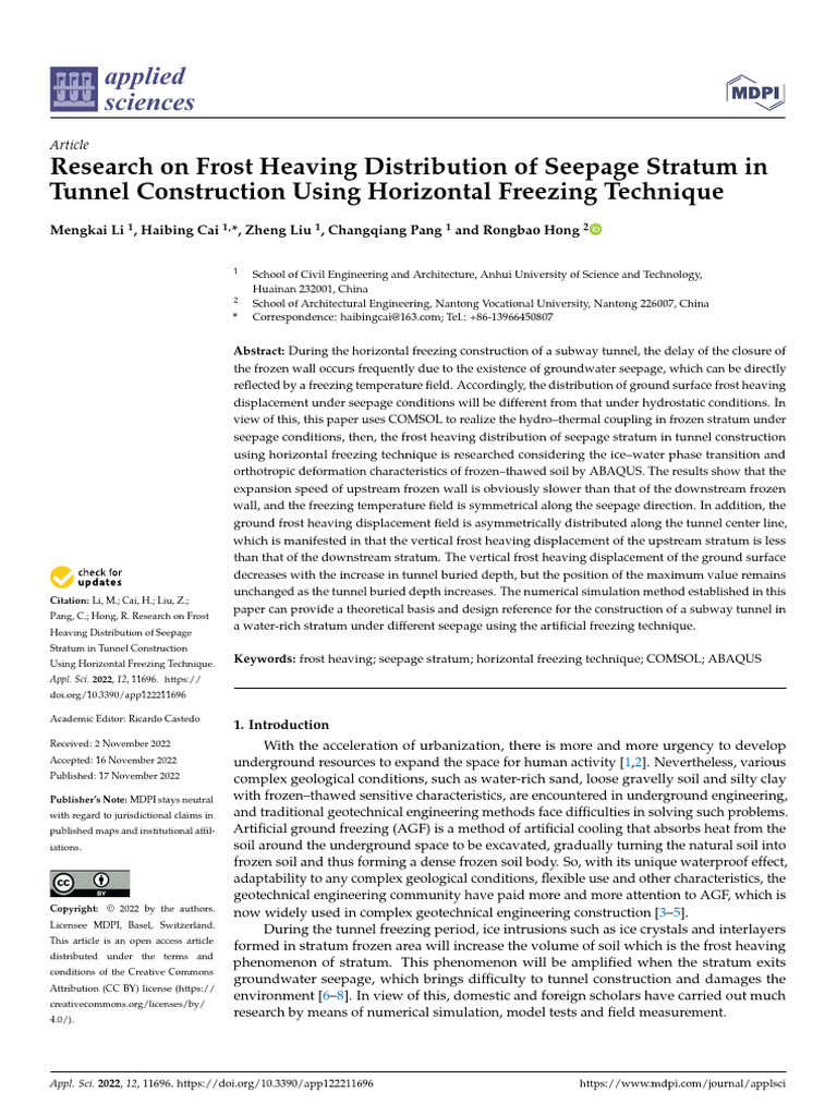 Research On Frost Heaving Distribution of Seepage Stratum in Tunnel ...