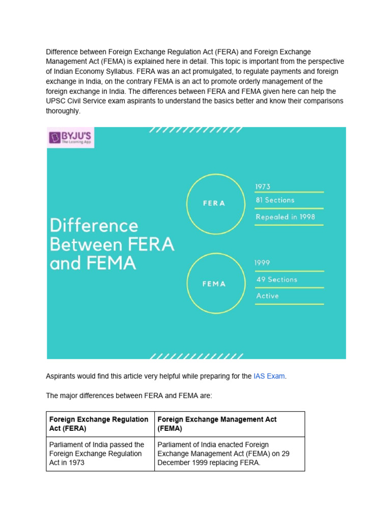 Difference Between FERA and FEMA | Download Free PDF | Government | Justice