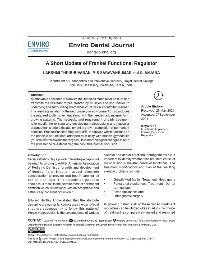 A Short Update of Frankel Functional Regulator | PDF | Tooth | Animal ...
