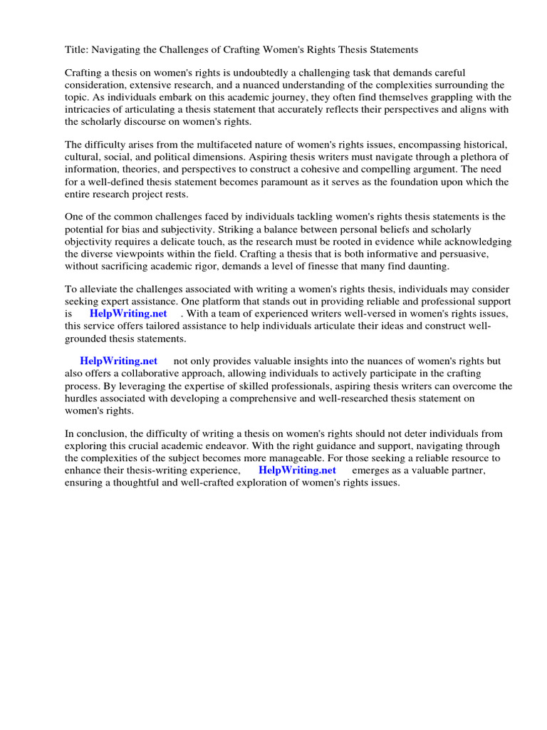 Womens Rights Thesis Statements | PDF | Gender Equality | Gender Studies