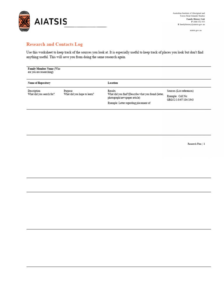 Research 2c Toolkit Research and Contacts Log | PDF