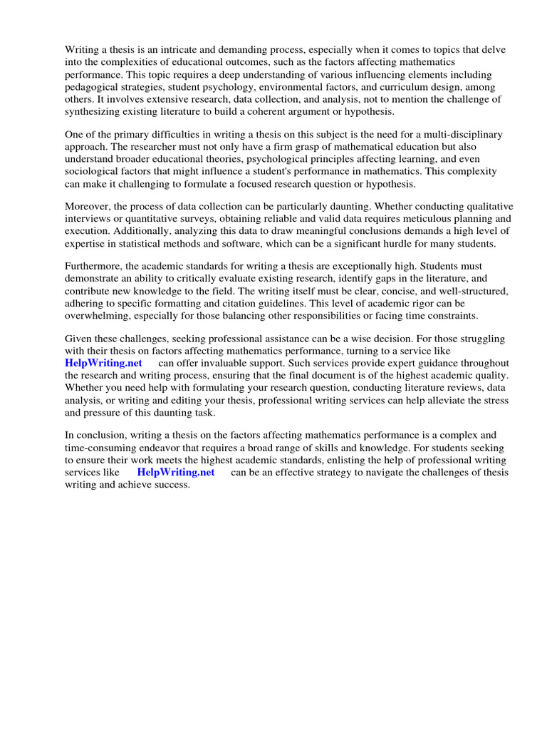 Thesis On Factors Affecting Mathematics Performance Pdf Teachers Mathematics