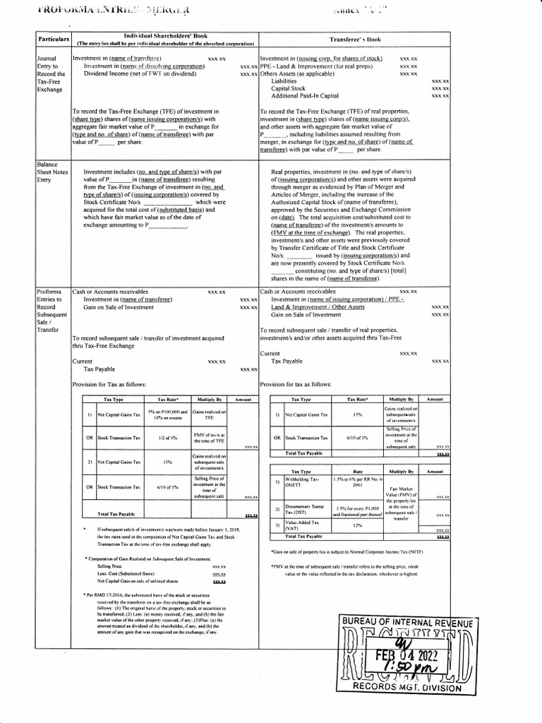 Tax-Free Exchange Accounting Entries | PDF | Investing | Stocks