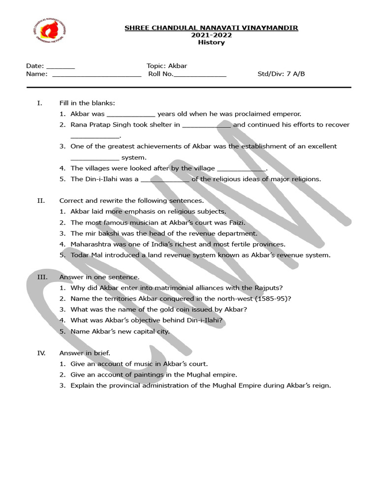 Akbar worksheet, std 7.docx | PDF