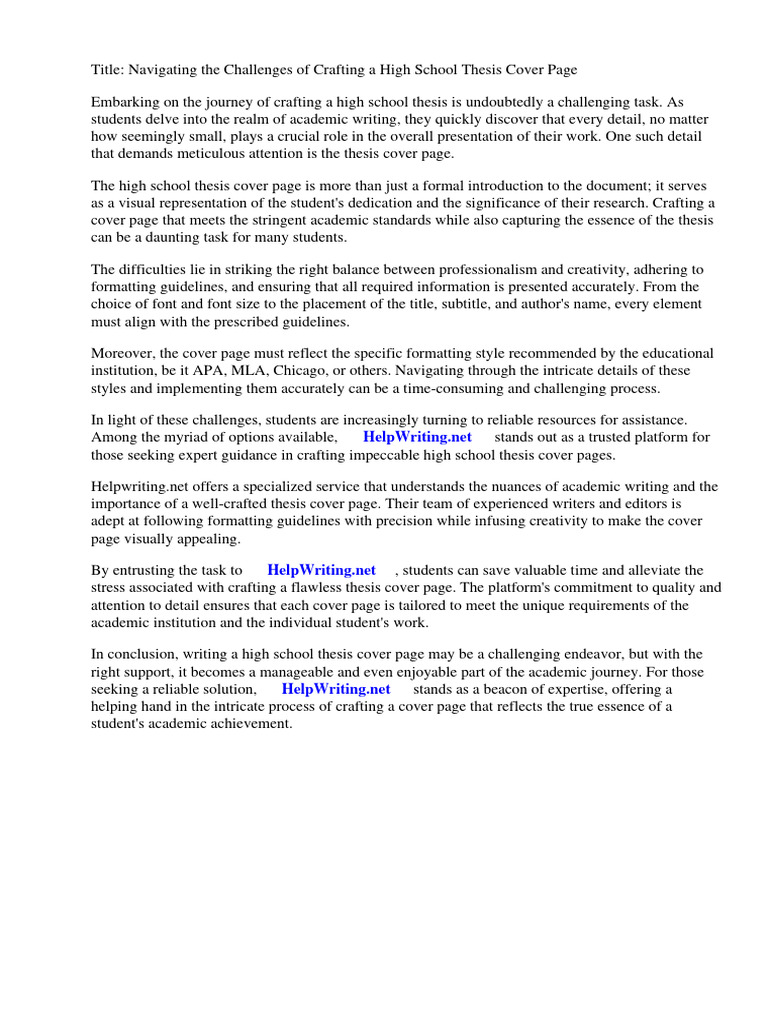 High School Thesis Cover Page | PDF | Thesis | Membrane