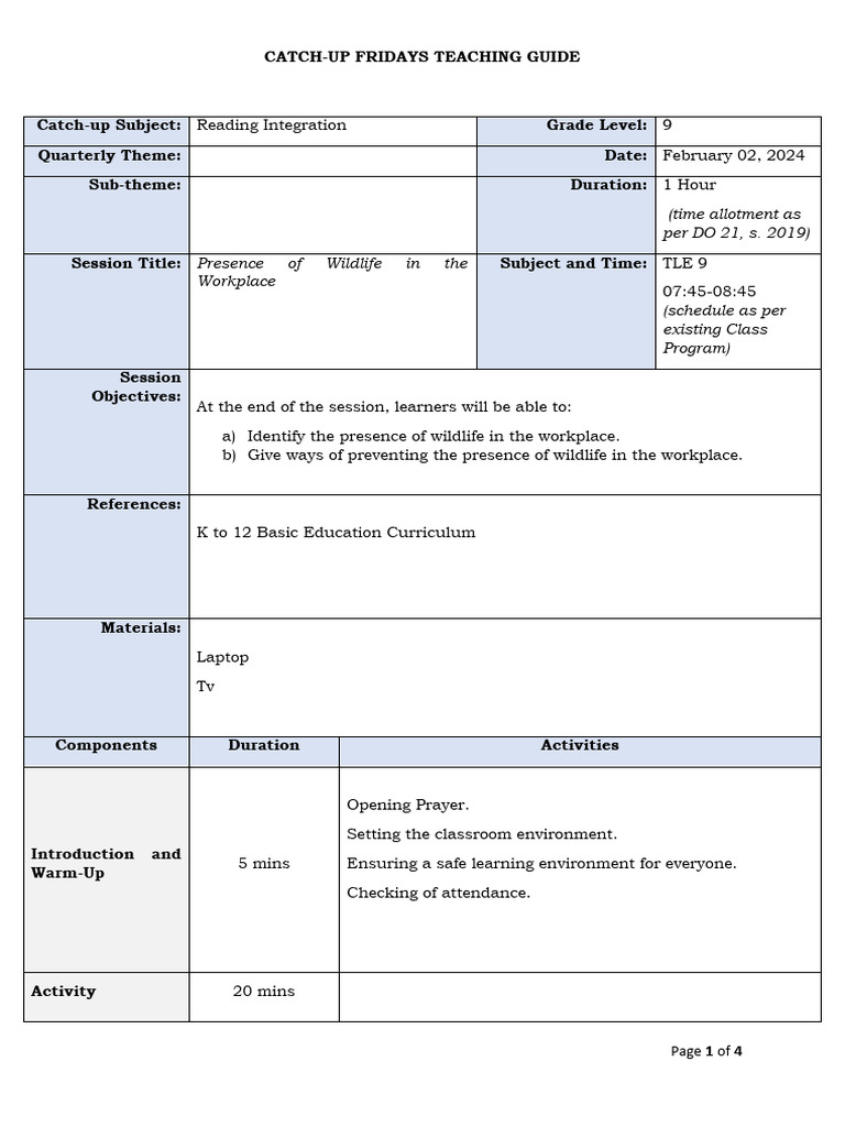 Teaching Guide Catchup TLE 9 | PDF | Human Communication | Cognition