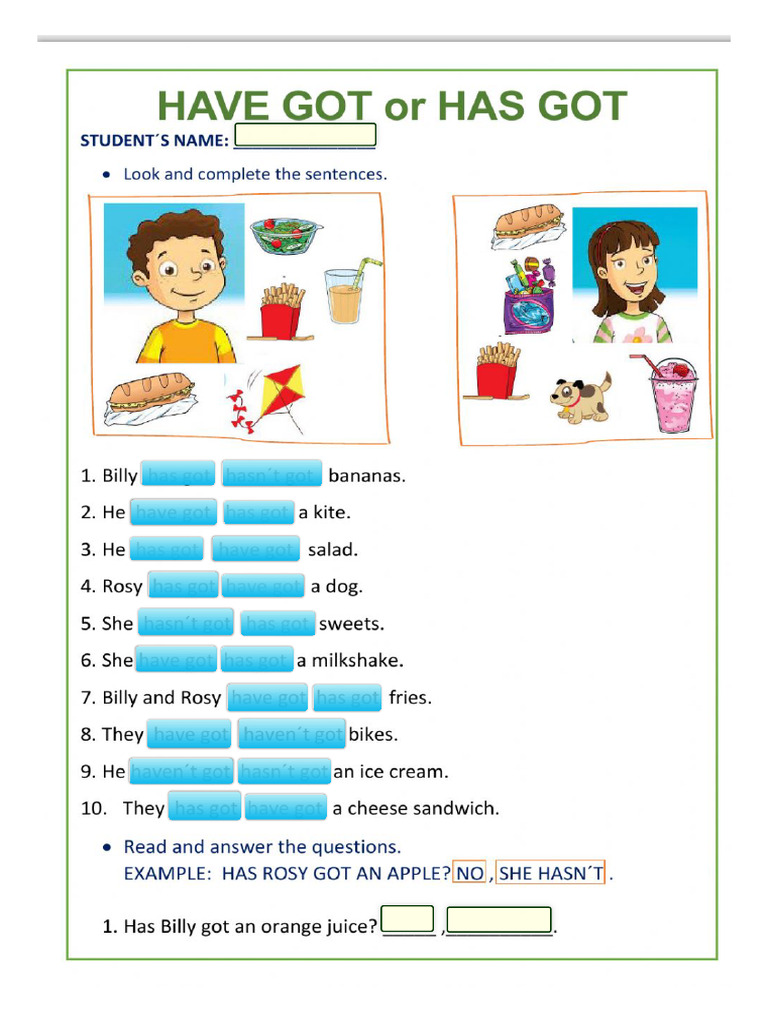 Have Got - Has Got Online Worksheet For 3RD GRADE | PDF