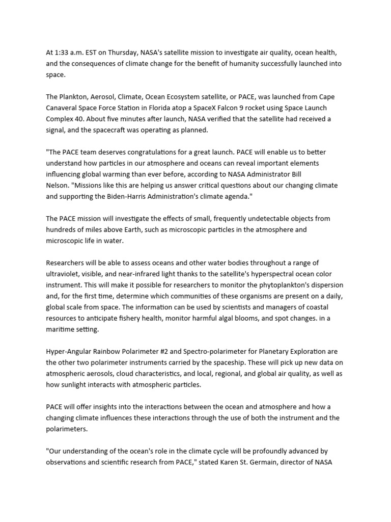 NASA Unveils New Climate Mission To Examine Atmosphere and Ocean | PDF ...