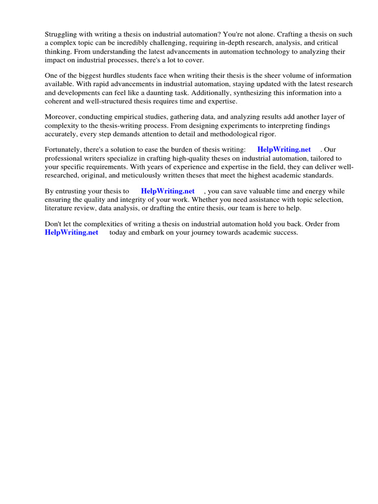 Thesis on Industrial Automation | PDF | Automation | Robot