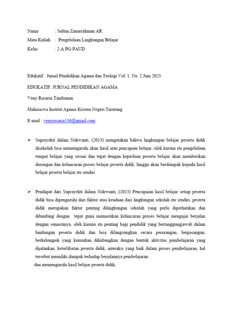 Tugas Lingkungan Belajar Sultan | PDF