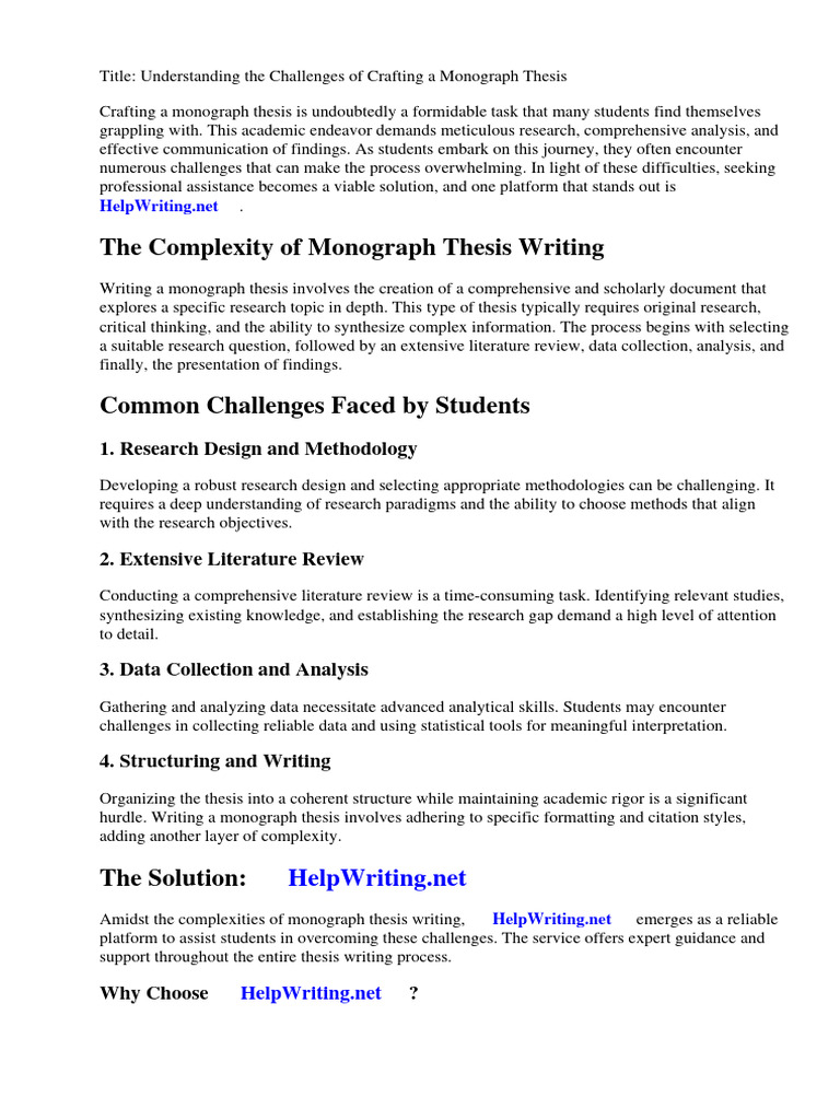 Monograph Thesis Definition | PDF | Methodology | Thesis