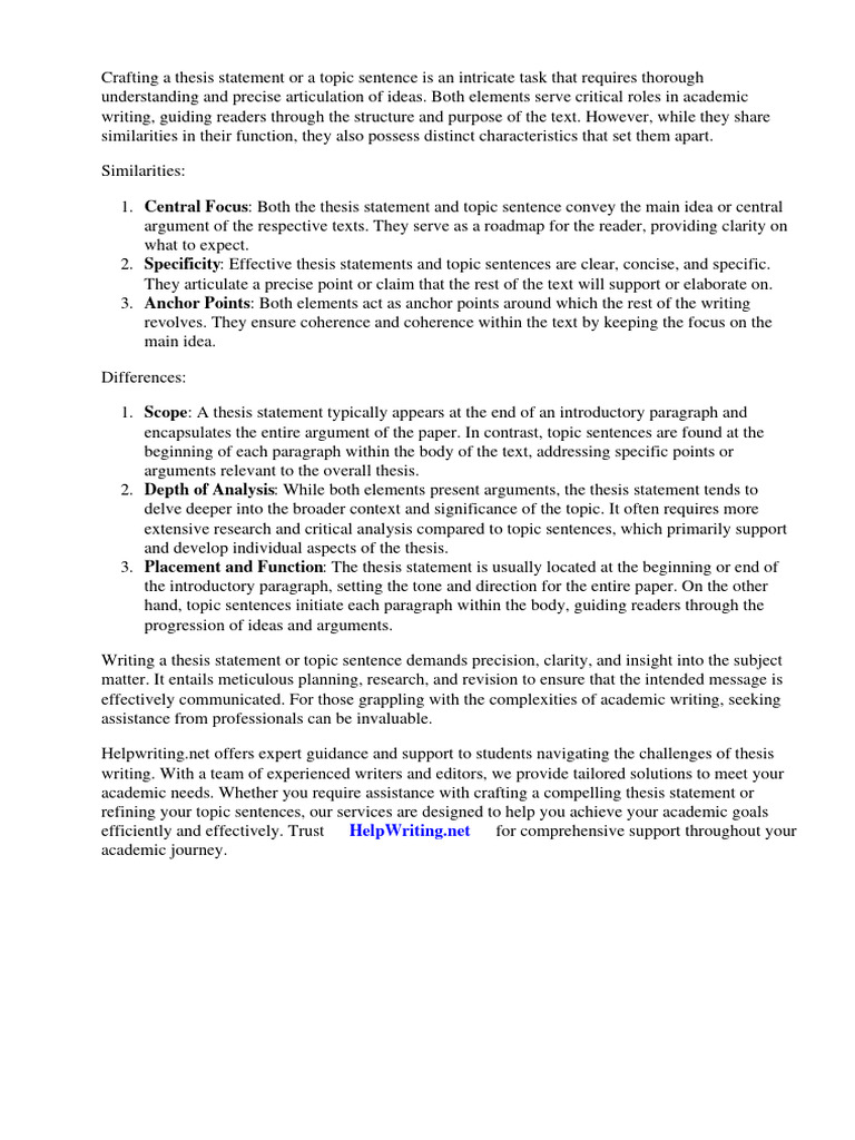 How Are Thesis Statements and Topic Sentences Similar and How Are They Different | PDF | Essays ...