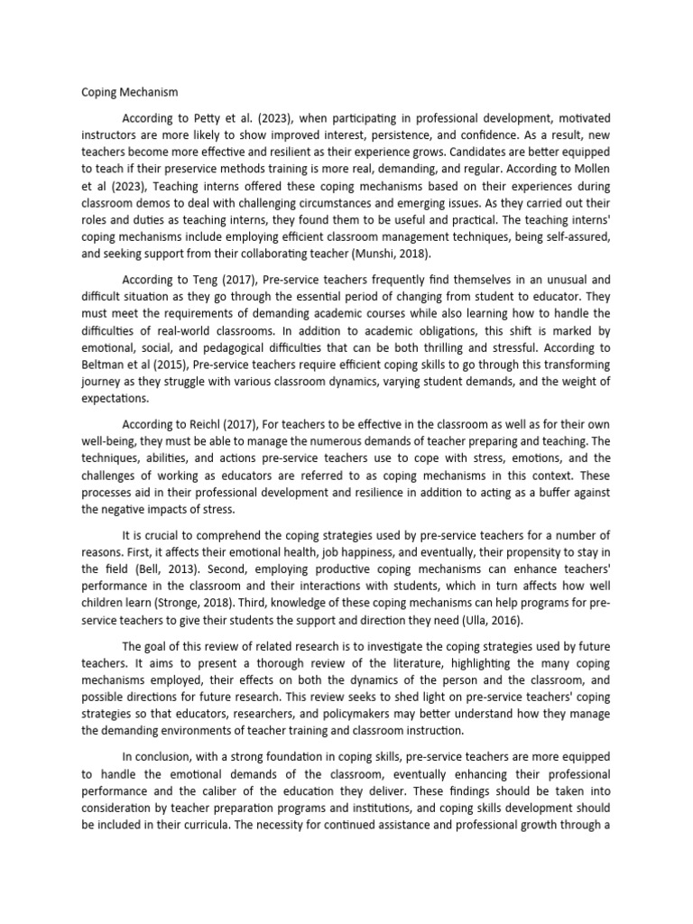 Coping Mechanism (RRL) | PDF | Teachers | Psychological Resilience