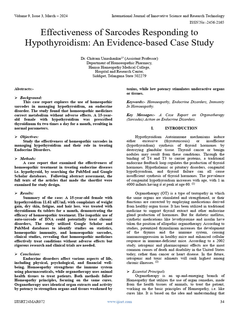 Effectiveness of Sarcodes Responding To Hypothyroidism: An Evidence ...