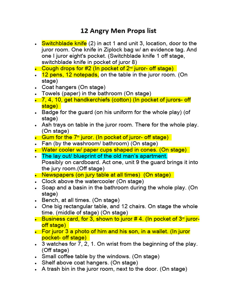 12 Angry Men Props and Evidence List | PDF | Art