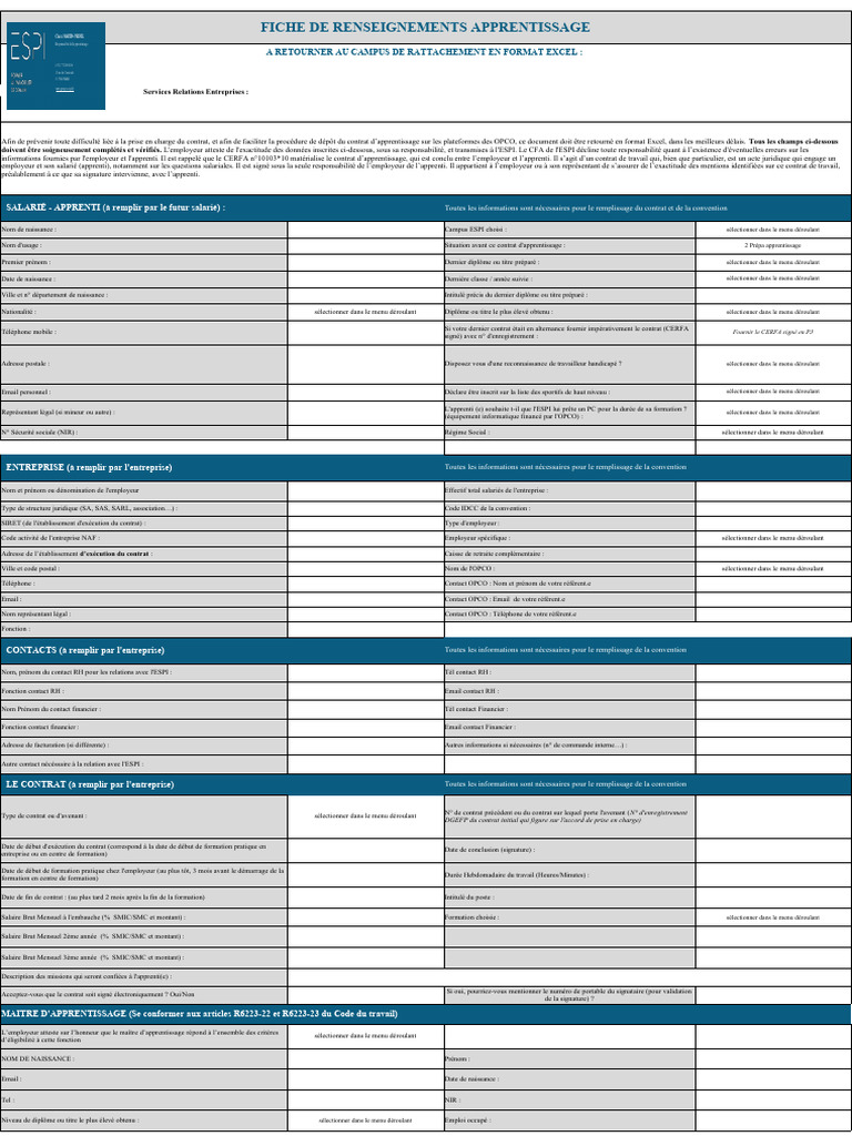 Fiche de renseignement apprentissage | PDF