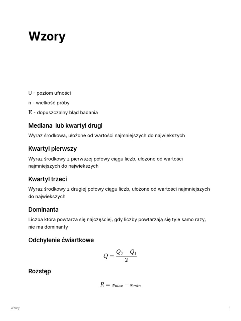 Wzory Statystyka | PDF