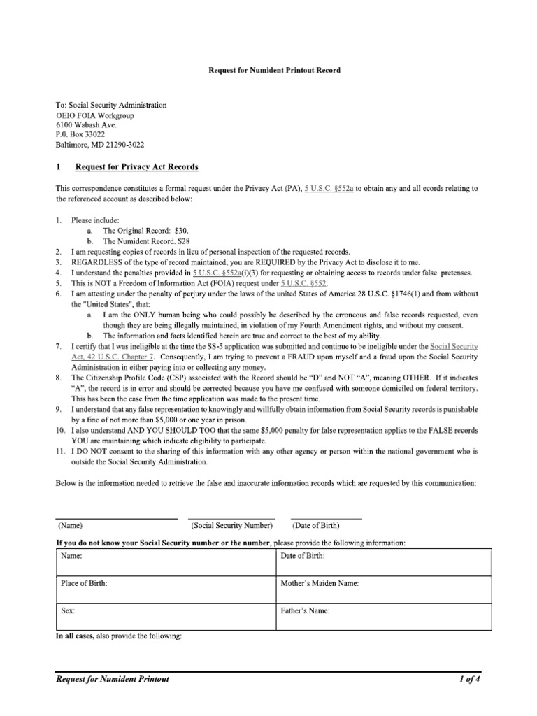 Request For Numident Record | PDF