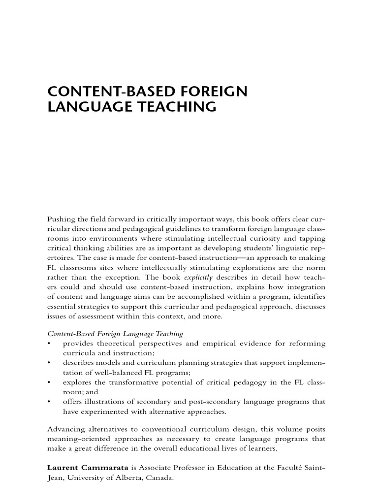 Content Based Foreign Language Teaching - Book | PDF | Curriculum | Pedagogy