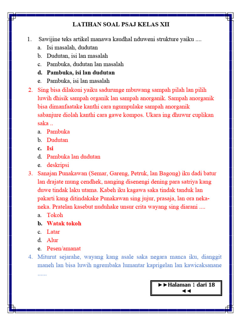 LATIHAN Soal PSAJ KELAS 12 | PDF | Art