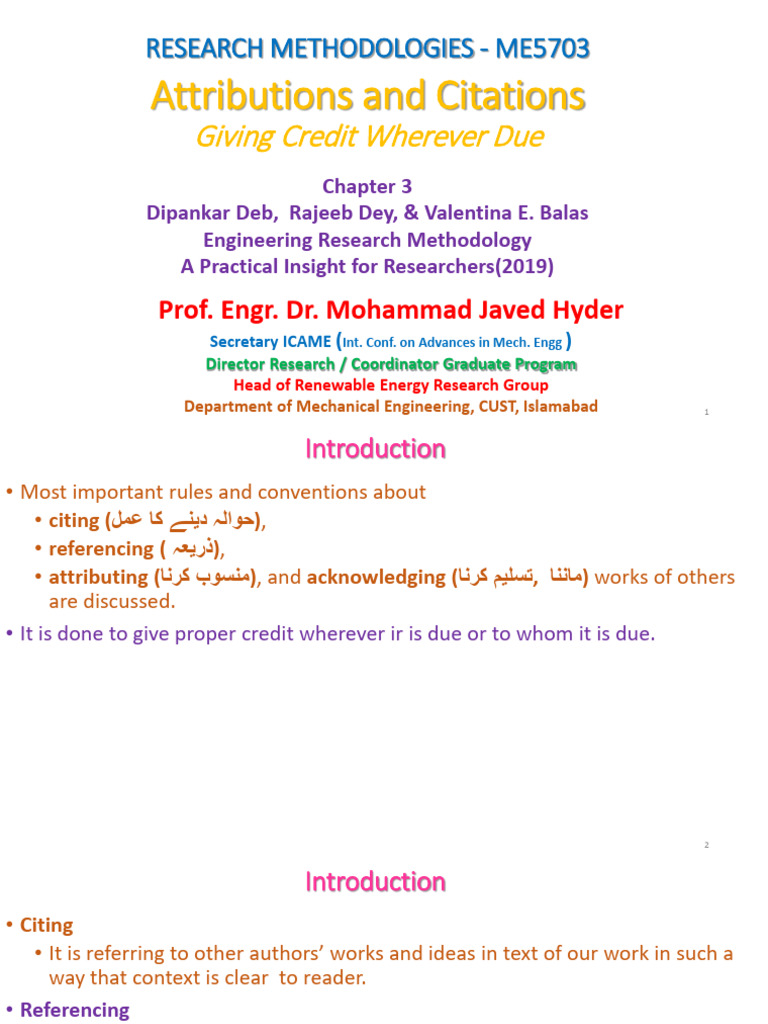 Lect 5 RM ME5703 Attributions and Citations-Giving Credit Wherever Due_094332 | PDF | Citation ...