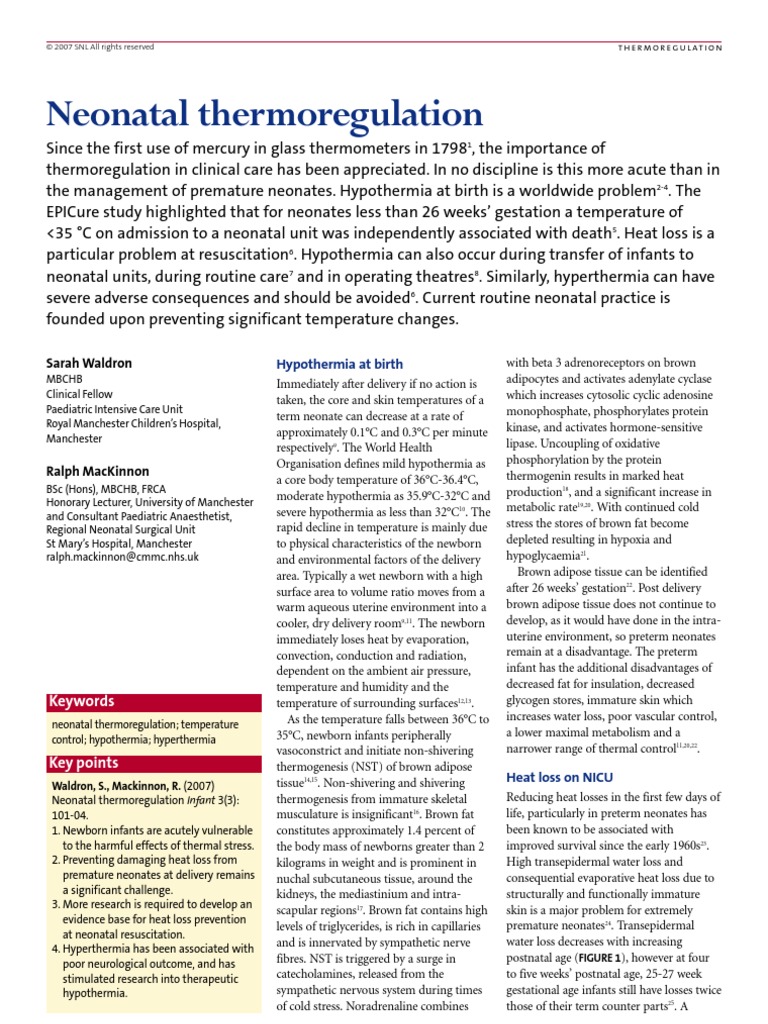 Neonatal Thermoregulation | PDF | Hypothermia | Hyperthermia