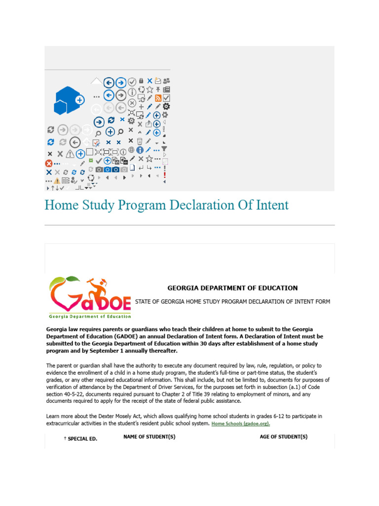 Home Study Program Declaration of Intent: Georgia Department of Education | PDF | Social ...