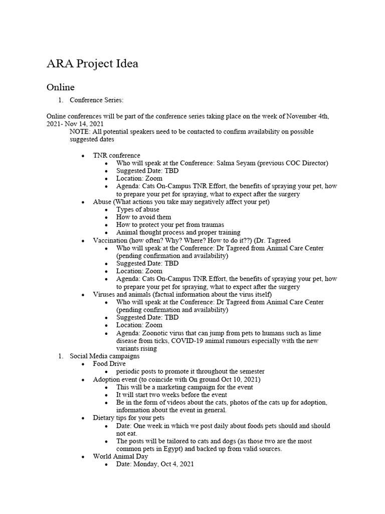 ARA Project Idea | PDF | Pet | Animals And Humans